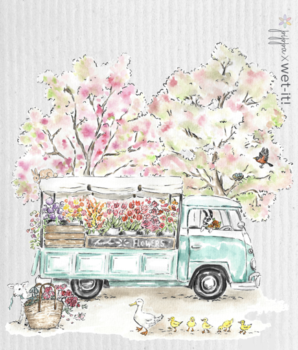 Pippa Flower Truck Swedish Dishcloth